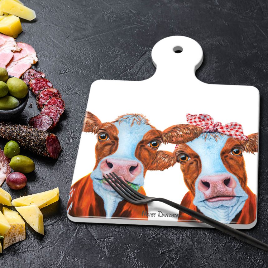 Jenny and Jude the Hippie Giraffes - Ceramic Square Trivet with Handle